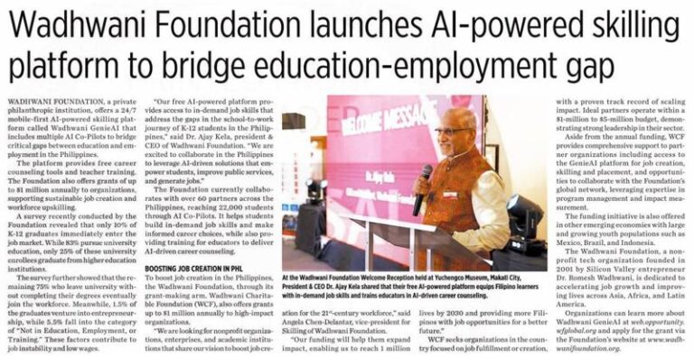Wadhwani Foundation launches AI-powered skilling platform to bridge ...